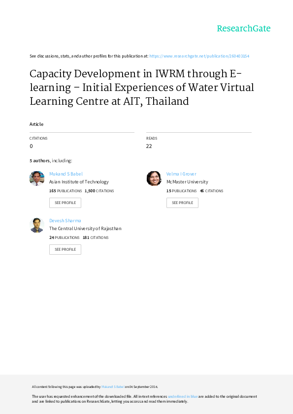 (PDF) Capacity Development in IWRM through E-learning Initial Experiences of Water Virtual ...