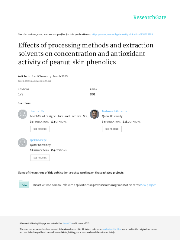 (PDF) Effects of processing methods and extraction solvents on concentration and antioxidant ...