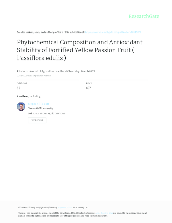 (PDF) Phytochemical composition and antioxidant stability of fortified yellow passion fruit ...
