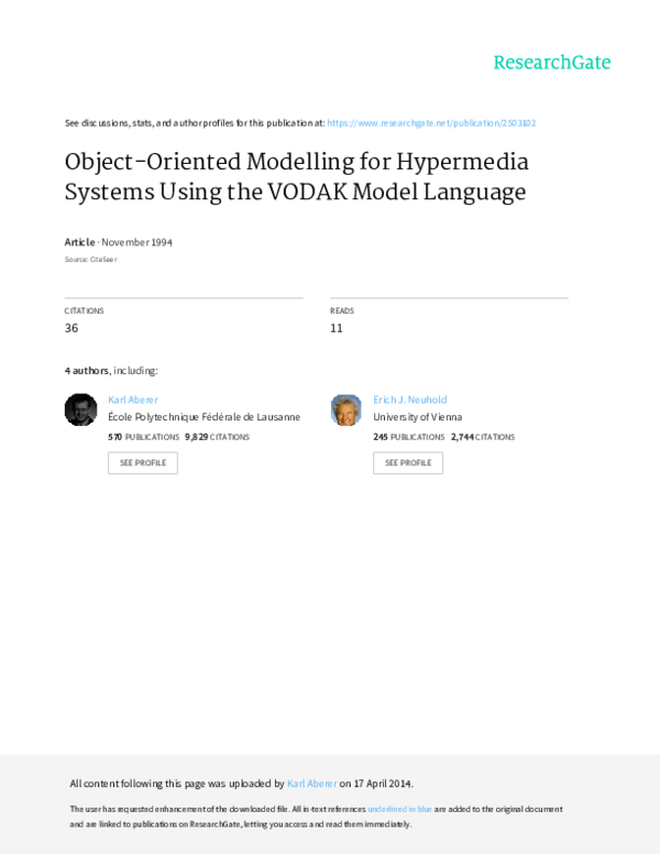 (PDF) Object-Oriented Modelling for Hypermedia Systems Using the VODAK Model Language
