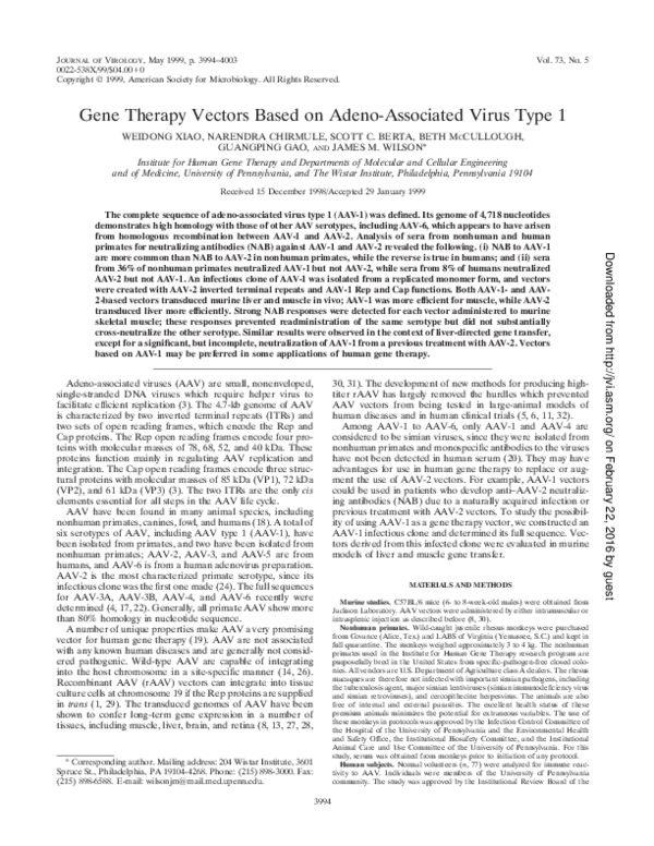 (PDF) Gene therapy vectors based on adeno-associated virus: characteristics and applications to ...