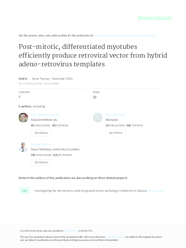 (PDF) Post-mitotic, differentiated myotubes efficiently produce ...