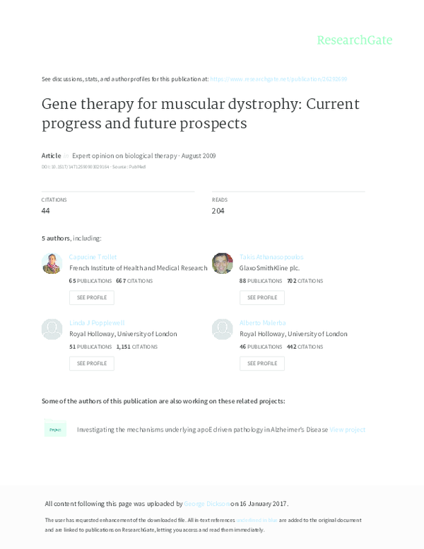 (PDF) Gene therapy for muscular dystrophy: current progress and future ...
