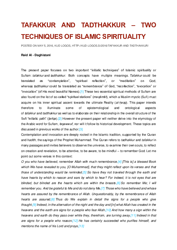 (PDF) Al-Daghistani, R. (2016). "Tafakkur and Tadthakkur – Two ...