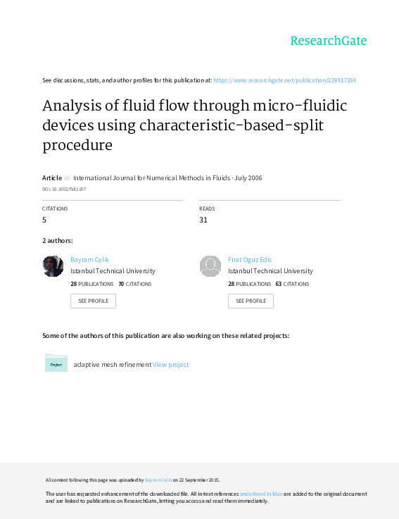 (PDF) Analysis of fluid flow through micro‐fluidic devices using characteristic‐based‐split ...