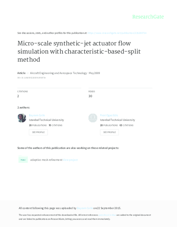 Pdf Micro Scale Synthetic Jet Actuator Flow Simulation With Characteristic Based Split Method 