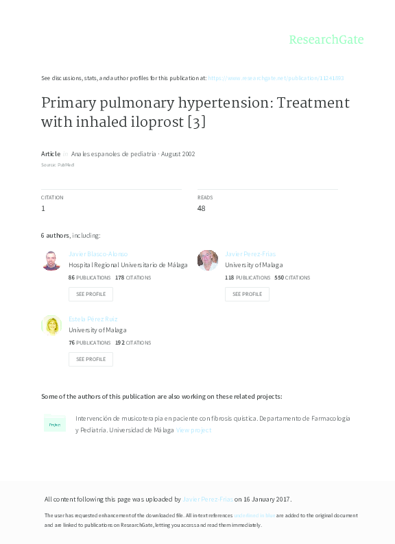 (PDF) [Primary pulmonary hypertension: Treatment with inhaled iloprost]