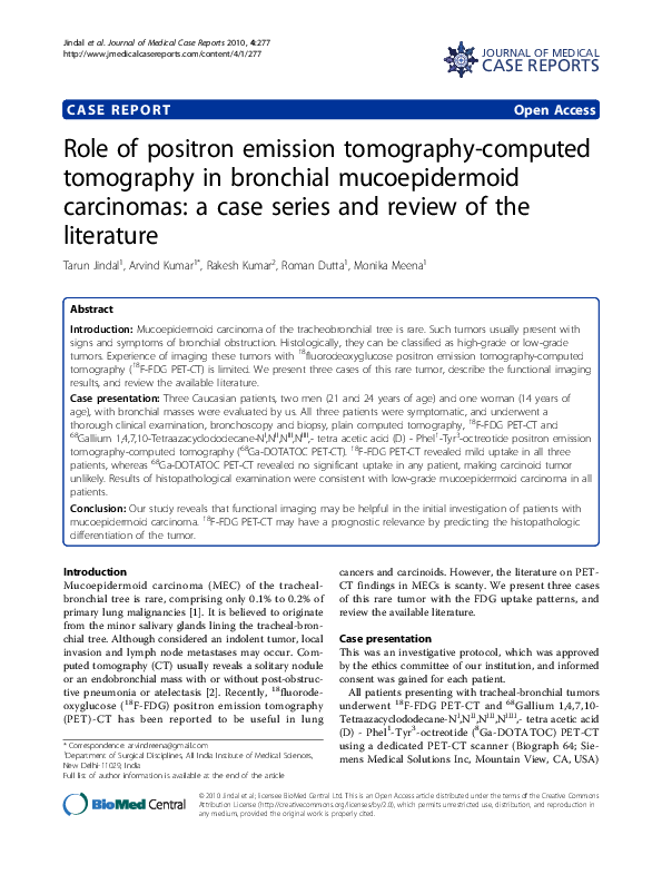 (PDF) Role of positron emission tomography-computed tomography in bronchial mucoepidermoid ...