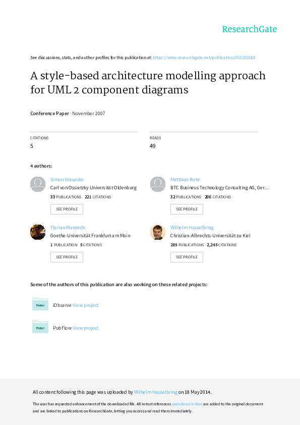 Pdf A Style Based Architecture Modelling Approach For Uml 2 Component Diagrams