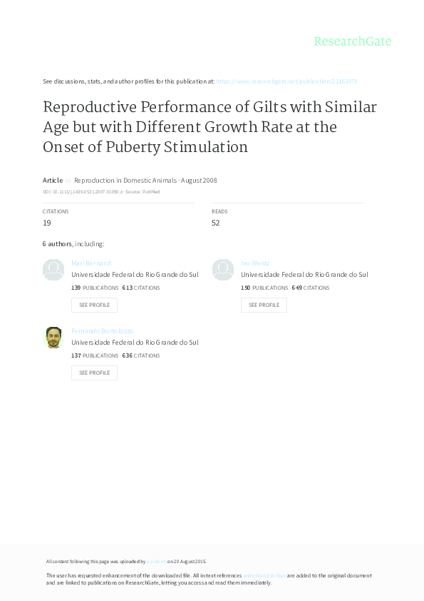 (PDF) Reproductive performance of high growth rate gilts inseminated at ...
