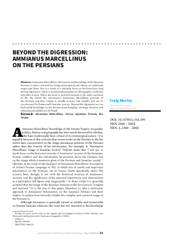 (PDF) "Beyond the Digression: Ammianus Marcellinus on the Persians", in ...