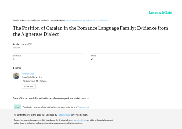 (PDF) The Position of Catalan in the Romance Language Family: Evidence ...