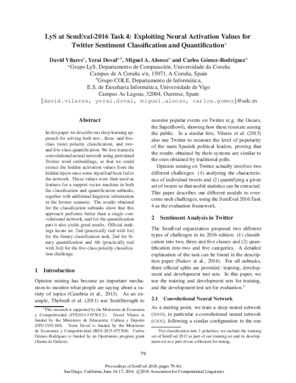 Pdf Lys At Semeval 2016 Task 4 Exploiting Neural Activation Values For Twitter Sentiment