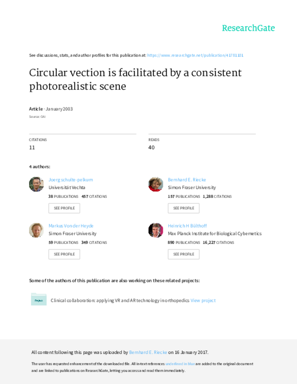 (PDF) Circular Vection is Facilitated by a Consistent Photorealistic ...