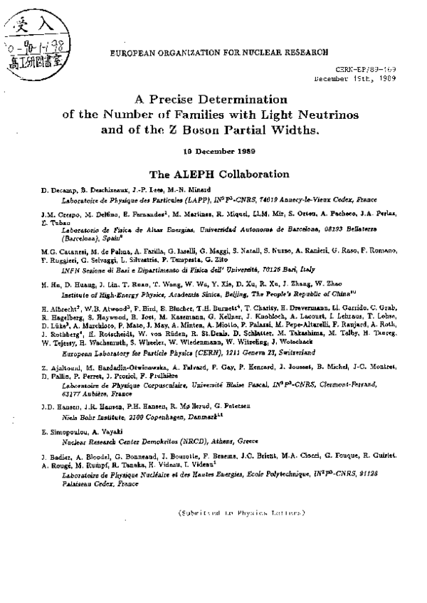 (PDF) A precise determination of the number of families with light neutrinos and of the Z boson ...