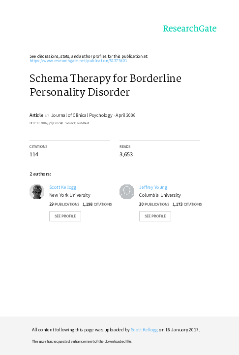 (PDF) Schema therapy for borderline personality disorder.
