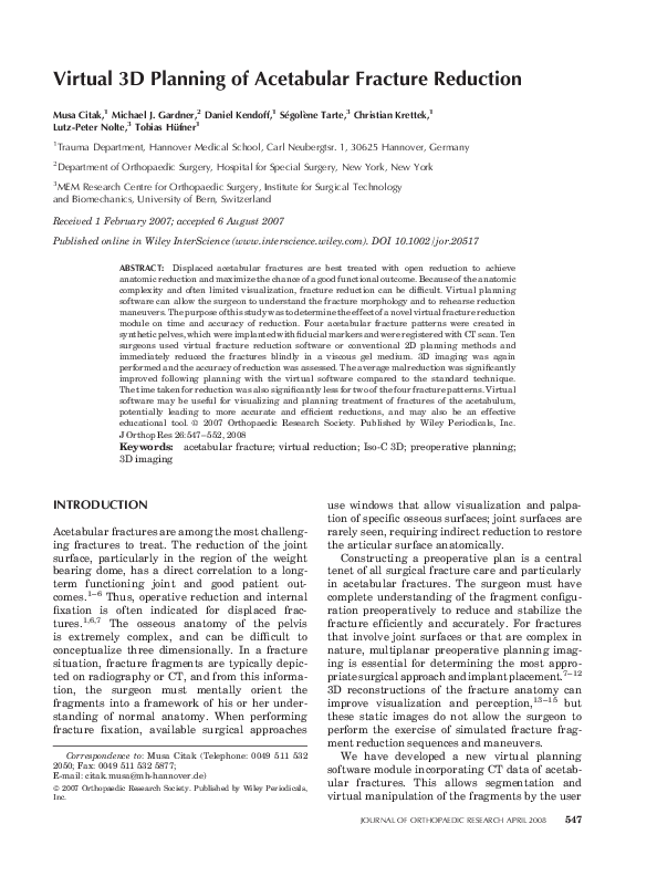 (PDF) Virtual 3D planning of acetabular fracture reduction