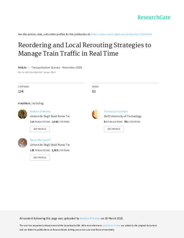Pdf Reordering And Local Rerouting Strategies To Manage Train Traffic In Real Time