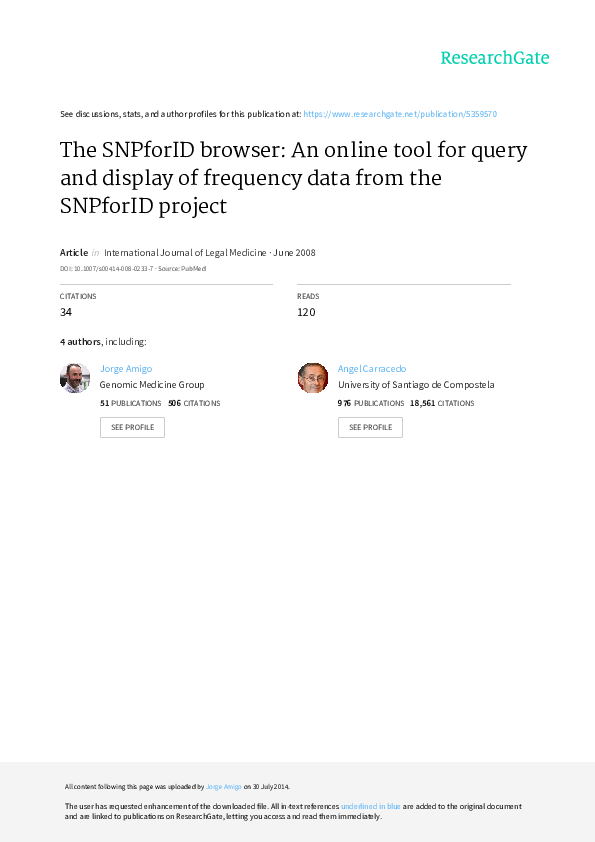 (PDF) The SNP for ID browser: an online tool for query and display of ...