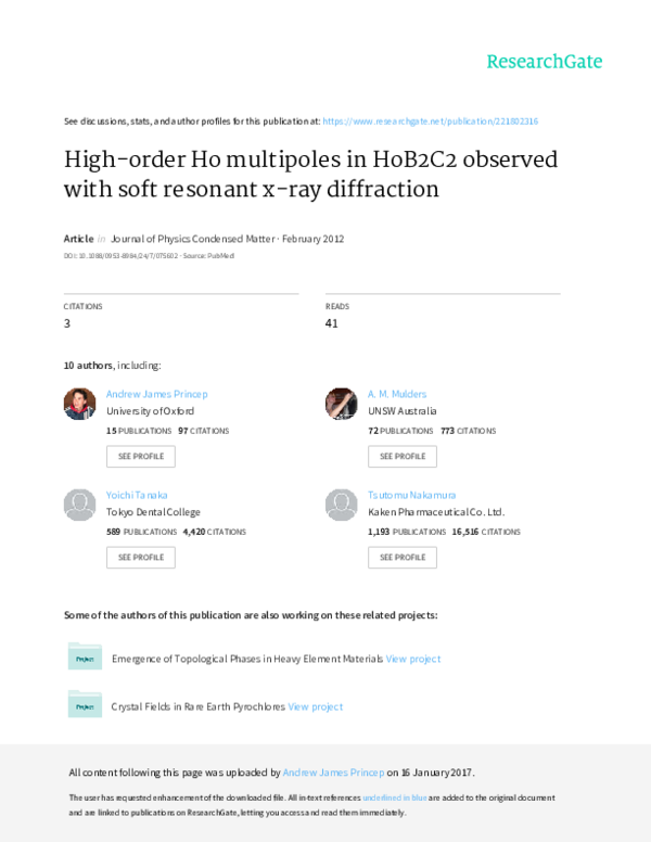 (PDF) High-order Ho multipoles in HoB 2 C 2 observed with soft resonant ...