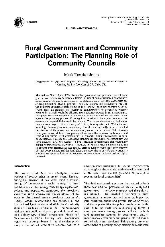 (PDF) Rural government and community participation: the planning role ...