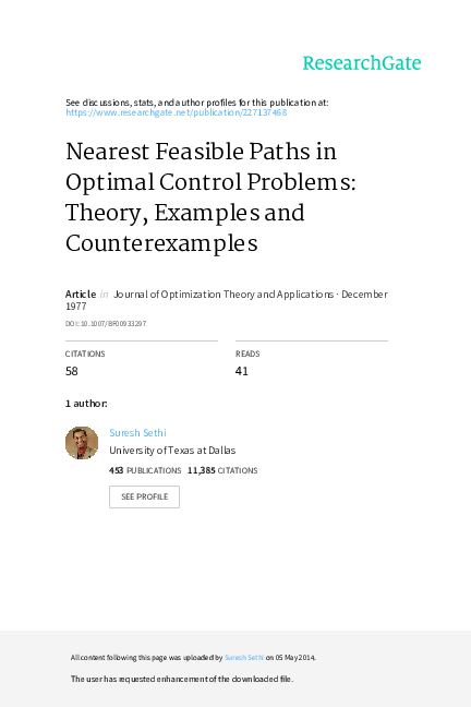 Pdf Nearest Feasible Paths In Optimal Control Problems Theory Examples And Counterexamples