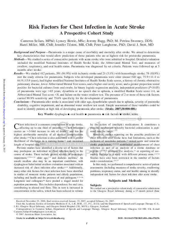 (PDF) Risk factors for chest infection in acute stroke: a prospective ...