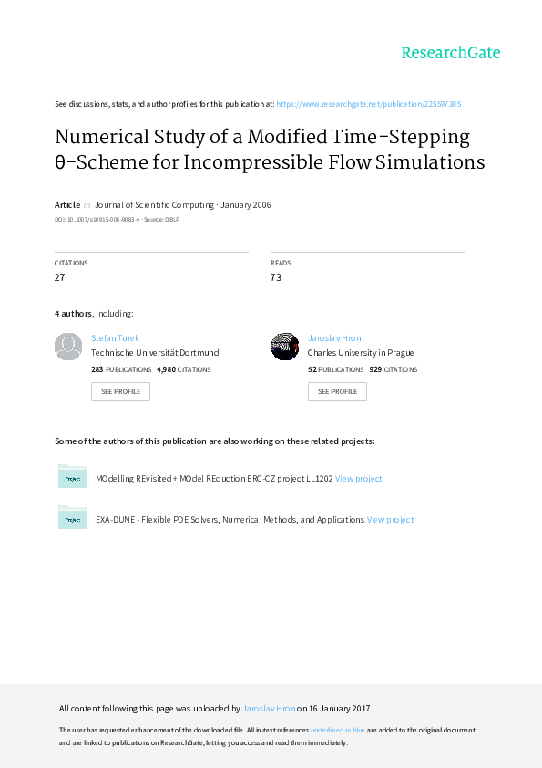 (PDF) Numerical study of a modified time-stepping θ-scheme for incompressible flow simulations