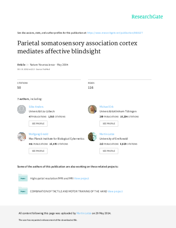 (PDF) Parietal somatosensory association cortex mediates affective ...