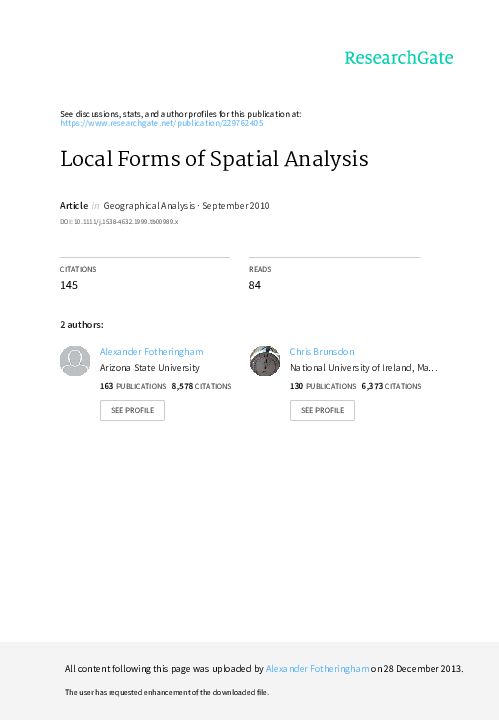 (PDF) Local forms of spatial analysis