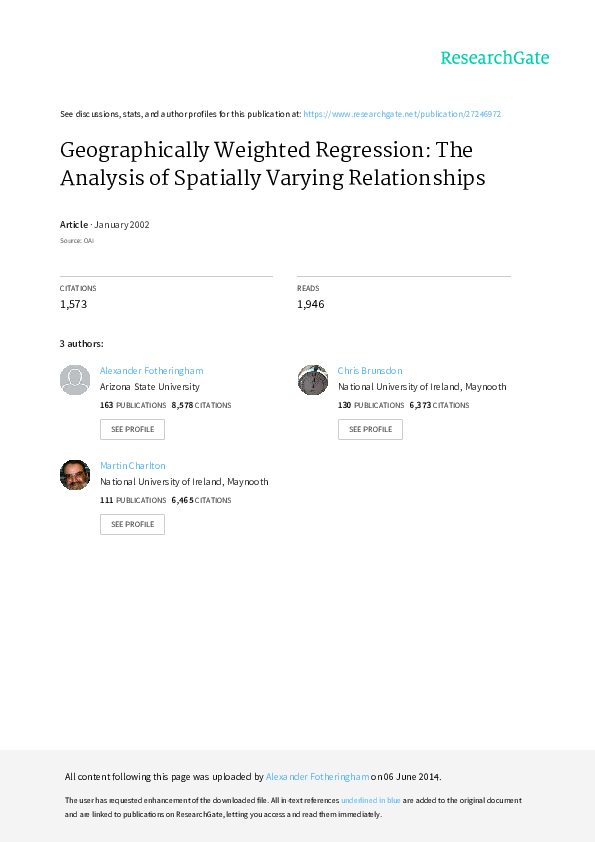 (PDF) Geographically weighted regression: the analysis of spatially varying relationships