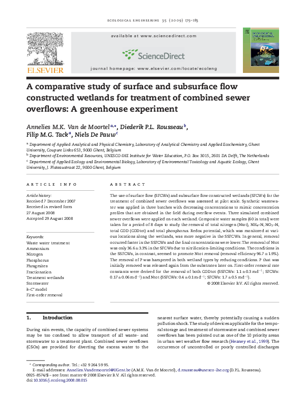 (PDF) A comparative study of surface and subsurface flow constructed wetlands for treatment of ...