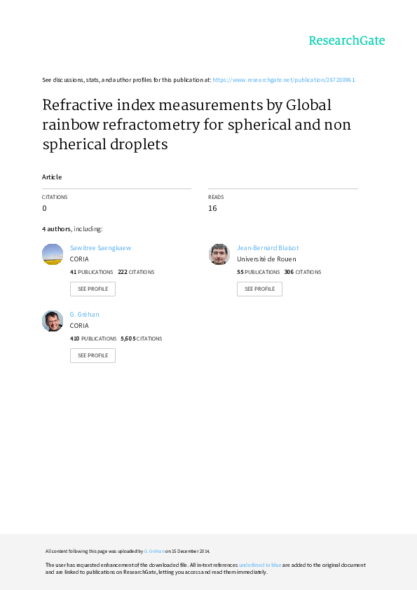(PDF) Refractive index measurements by Global rainbow refractometry for ...