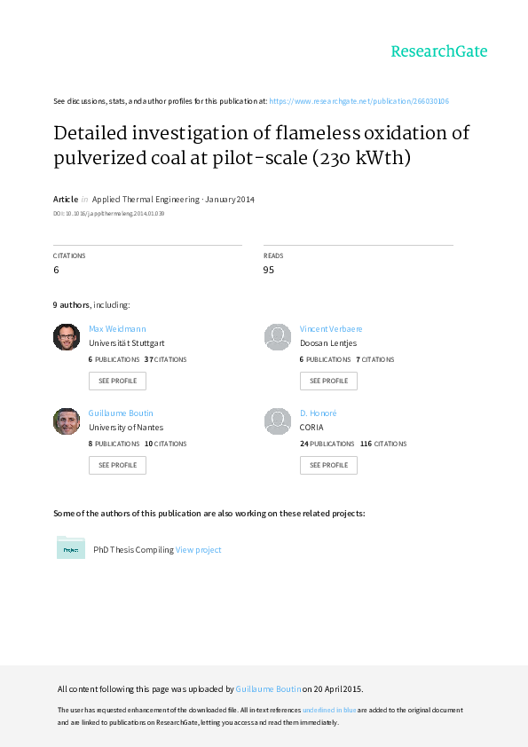 (PDF) Detailed investigation of flameless oxidation of pulverized coal ...