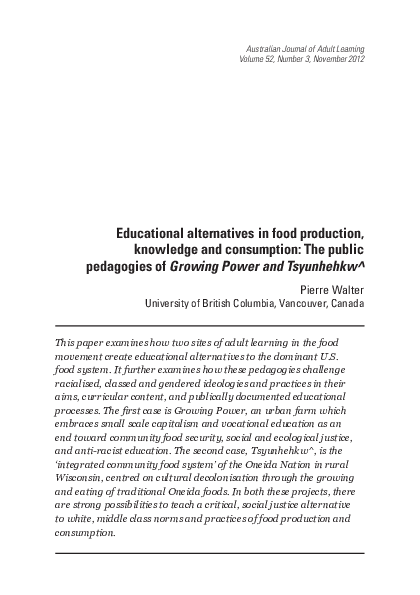 (PDF) Educational alternatives in food production, knowledge and ...