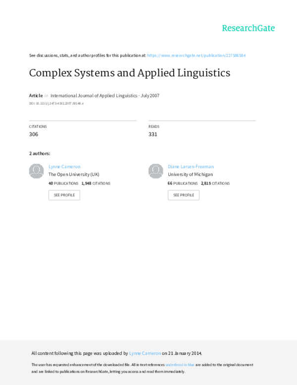 (PDF) Complex systems and applied linguistics