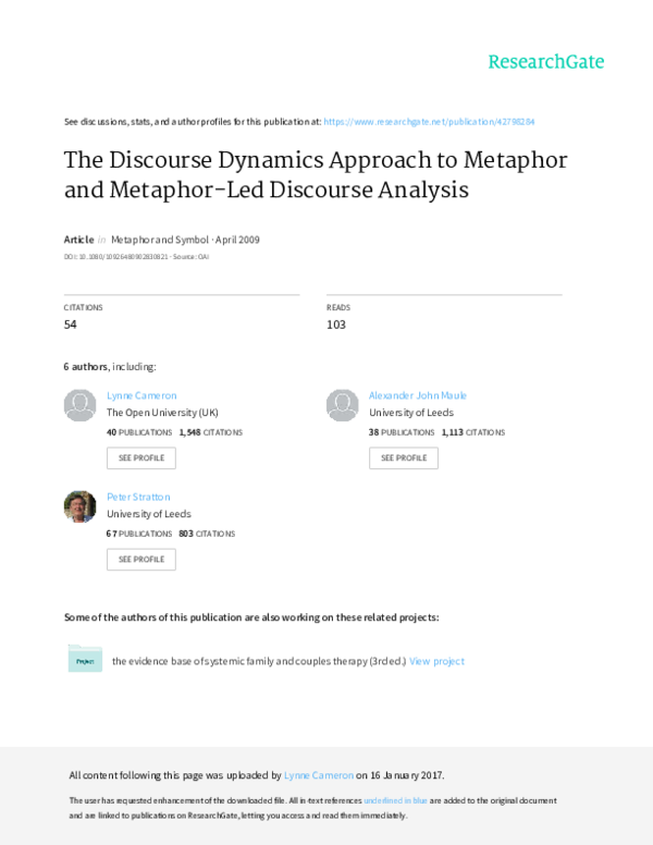 (PDF) The discourse dynamics approach to metaphor and metaphor-led discourse analysis