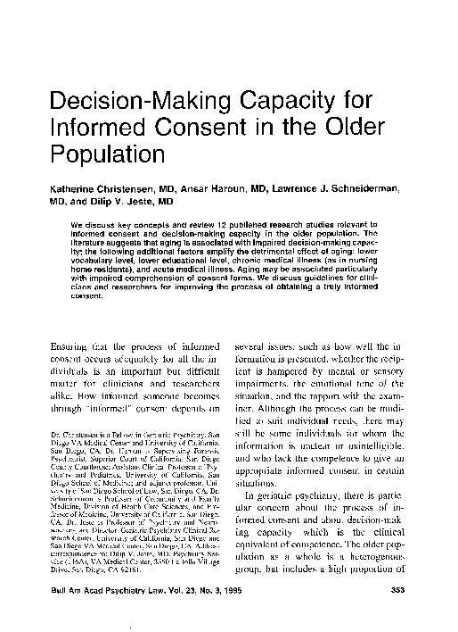 (PDF) Decision-making capacity for informed consent in the older population.
