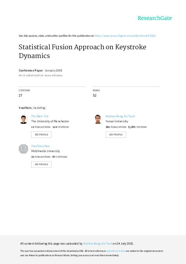 (PDF) Statistical Fusion Approach on Keystroke Dynamics