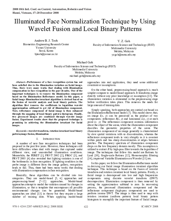 Pdf Illuminated Face Normalization Technique By Using Wavelet Fusion And Local Binary Patterns 3784
