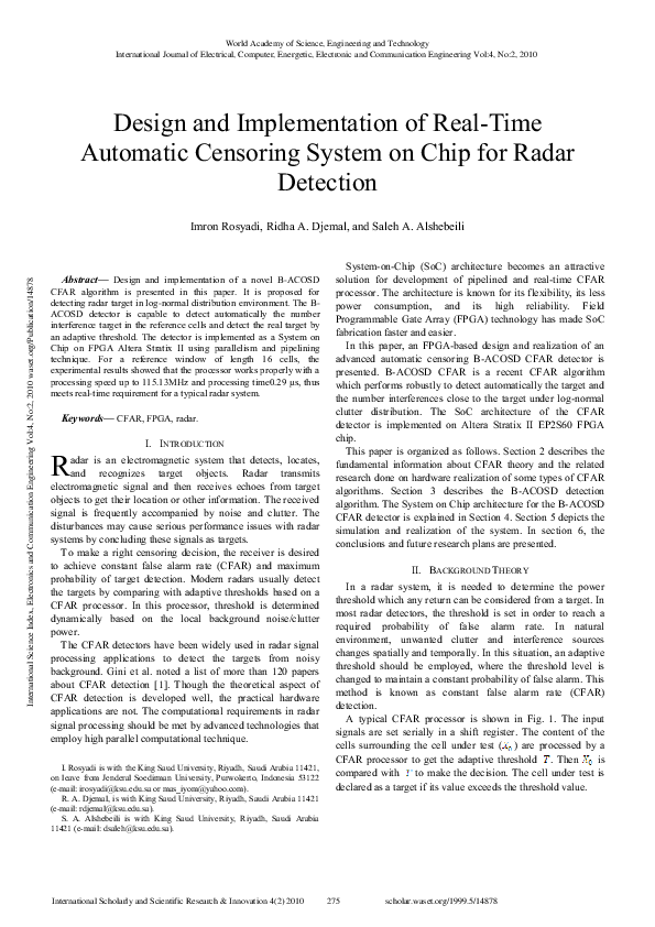 Pdf Real Time Automatic Radar Censoring System