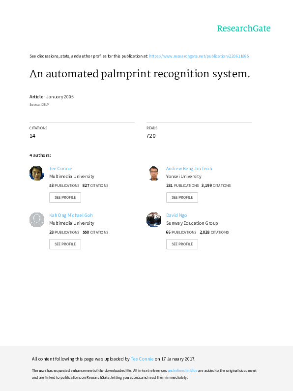 Pdf An Automated Palmprint Recognition System