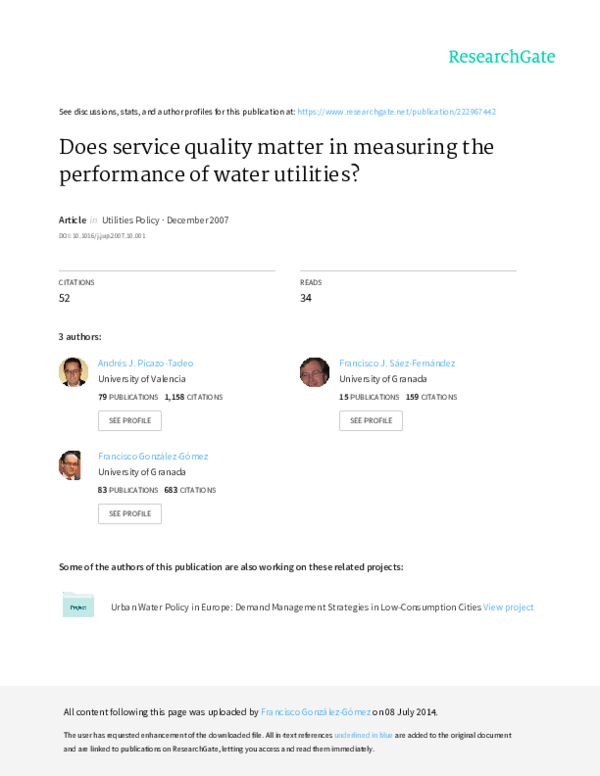 (PDF) Does service quality matter in measuring the performance of water ...