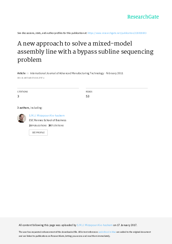 Pdf A New Approach To Solve A Mixed Model Assembly Line With A Bypass Subline Sequencing