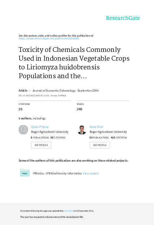 (PDF) Toxicity of Chemicals Commonly Used in Indonesian Vegetable Crops ...