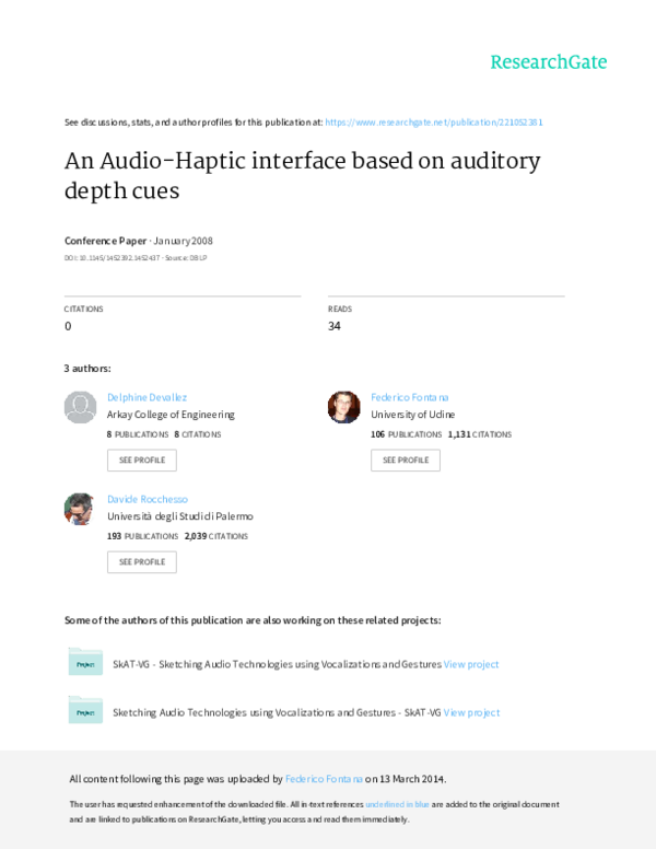 (PDF) An audio-haptic interface based on auditory depth cues