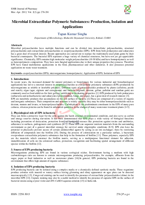 (PDF) Microbial extracellular polymeric substances (EPS) in fresh water sediments