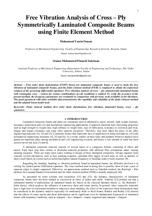 Pdf Free Vibration Analysis Of Cross Ply Symmetrically Laminated