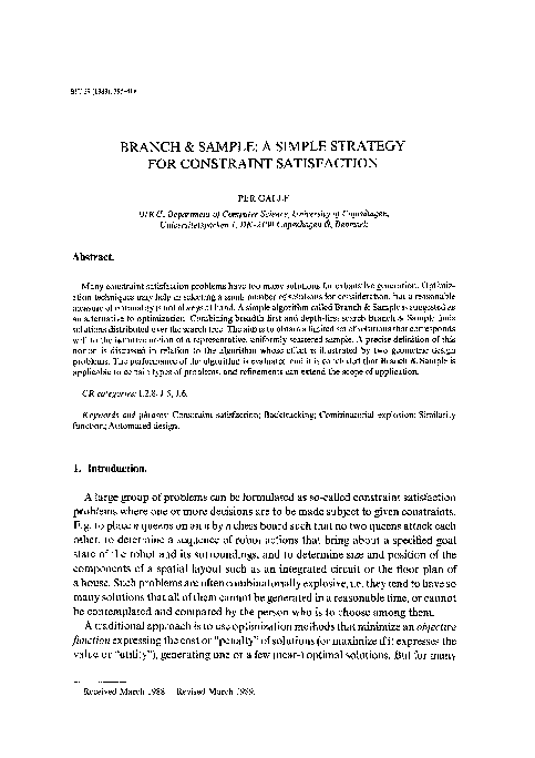 (PDF) Branch & sample: a simple strategy for constraint satisfaction