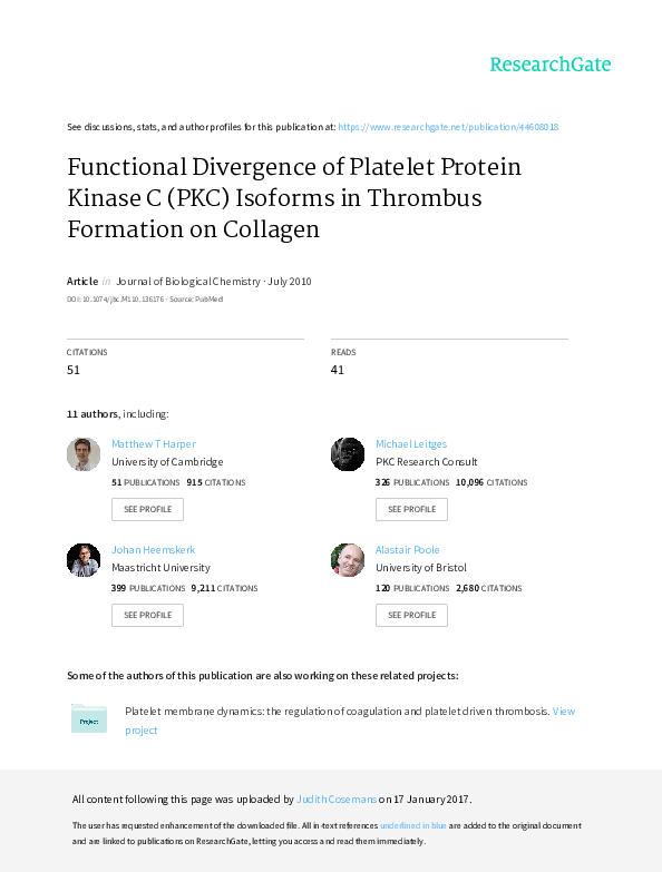 (PDF) Functional divergence of platelet protein kinase C (PKC) isoforms ...
